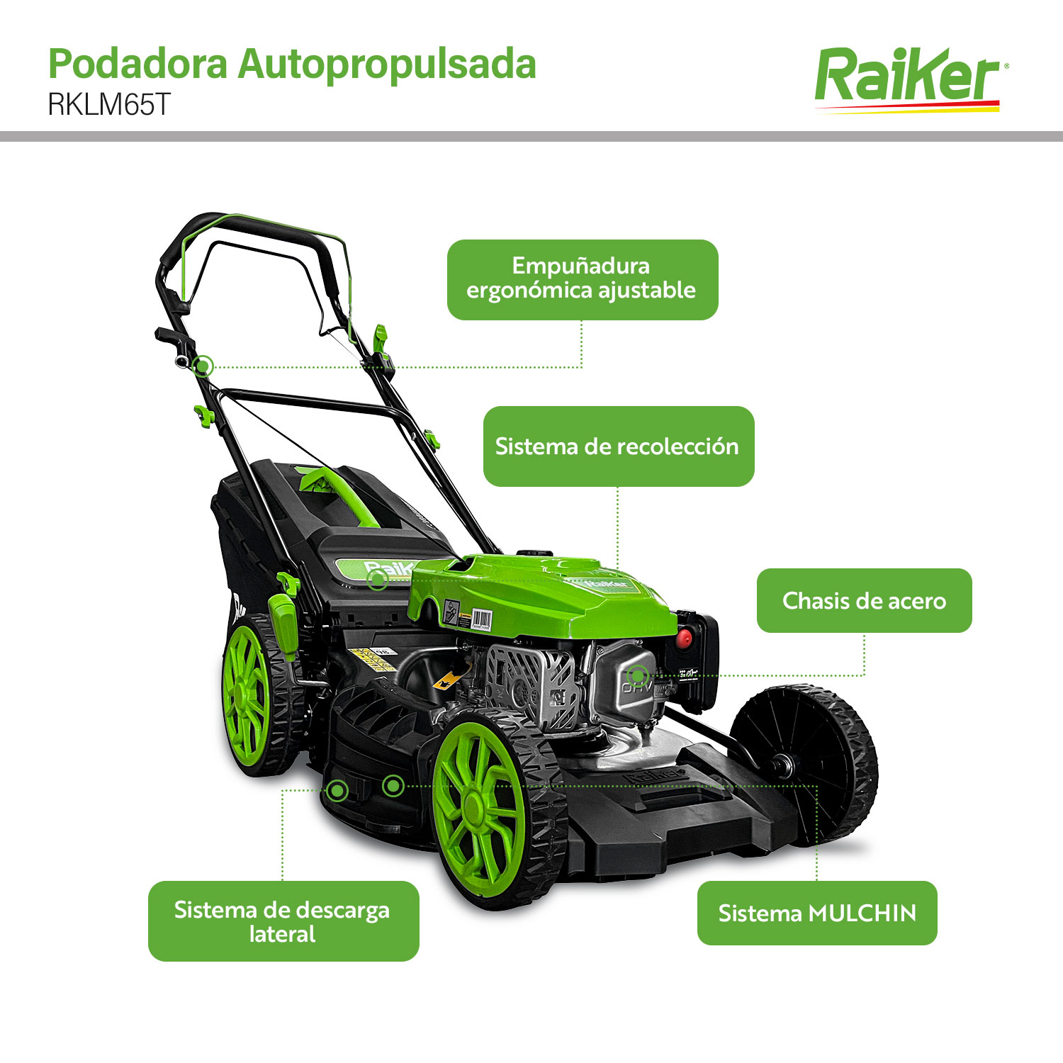 Podadora Raiker 6.2 Hp Con Bolsa 20 Pulgadas Autopropulsada - Rklm65t ...