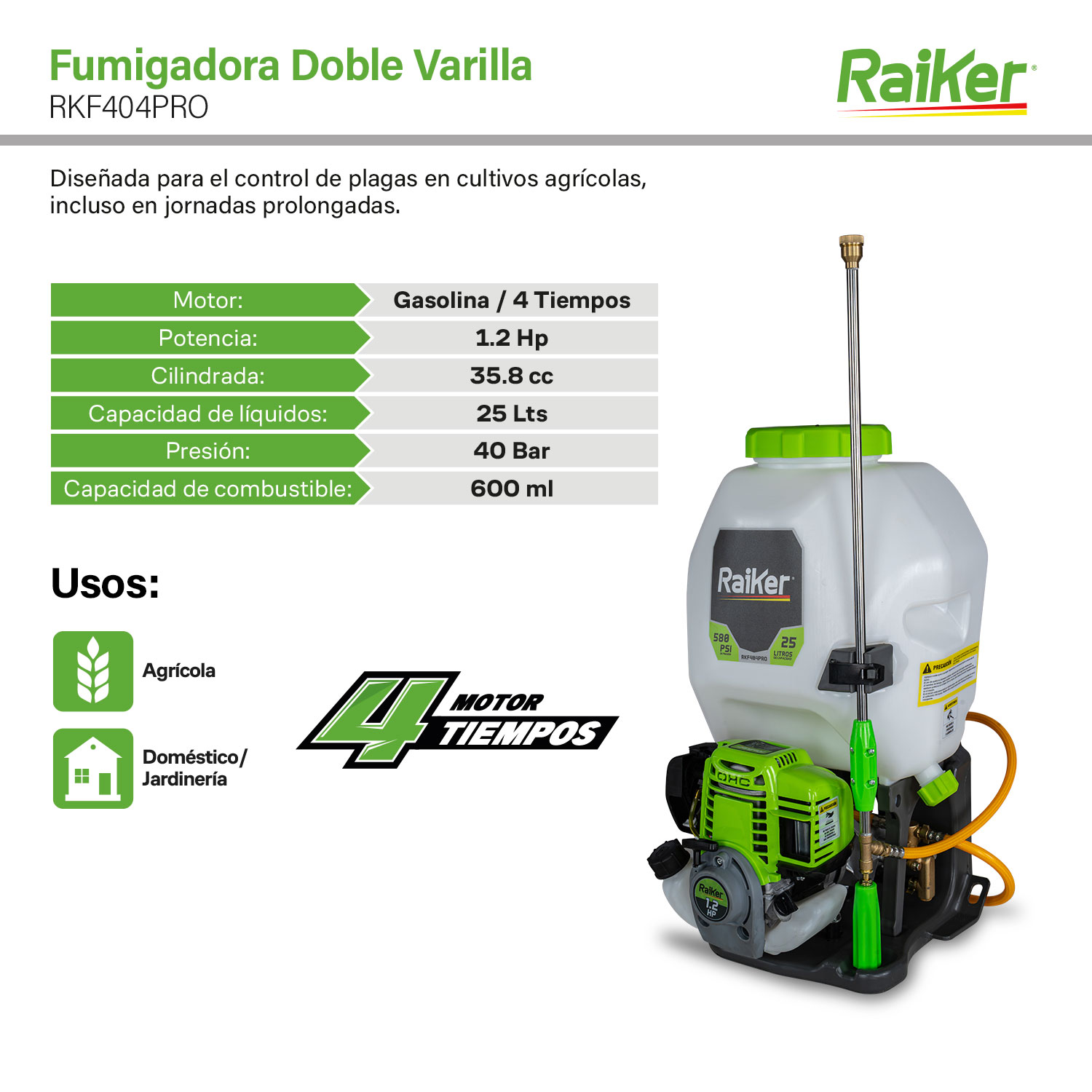 Fumigadora Aspersora Raiker 4 Tiempos 25 Litros 1.2 Hp 35.8 Cc ...